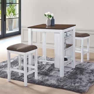 3-Piece Rustic Dining Set with Storage & Cushioned Stools - Bed Bath ...