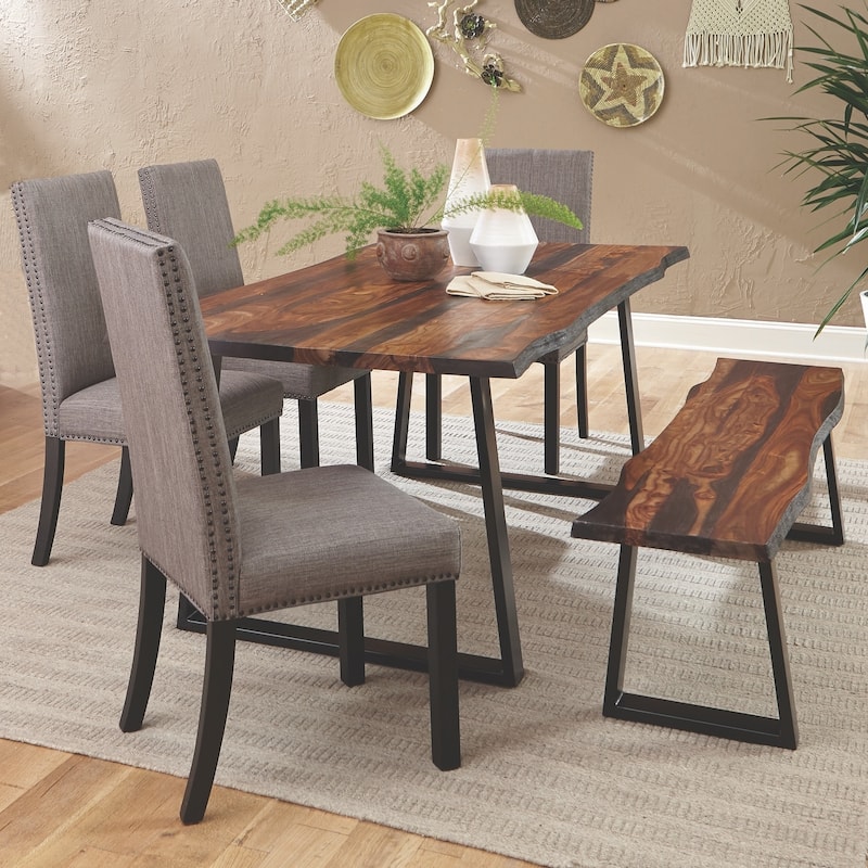Rustic Modern Design Live Edge Wood Dining Set - Overstock - 36710017