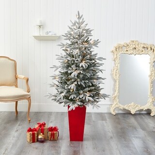 5' Flkd Manchester Spruce Xmas Tree n Red Tower Planter - 34”D x 34”W x ...