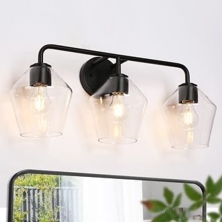 Modern Transitional Black Linear 3-Light Farmhouse Clear Glass Bathroom ...