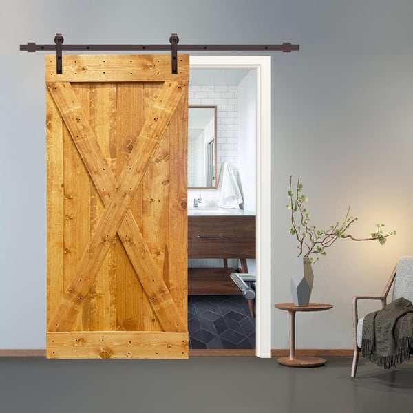 42 in x 84 in Colonial Maple Stained X Barn Door w/ Sliding Hardware ...