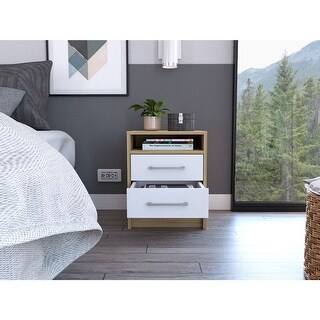 Minimalist Style Nightstand with an Open Compartment and 2 Drawers for ...