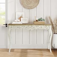 White Wood Intricately Carved Slim Scroll Console Table with Turned ...