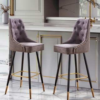 Set of 2 Faux Suede Bar Stools Counter Chair in Brown with Four Legs ...