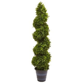 4' Boxwood Spiral Topiary with Black Planter Artificial Outdoor Plant ...