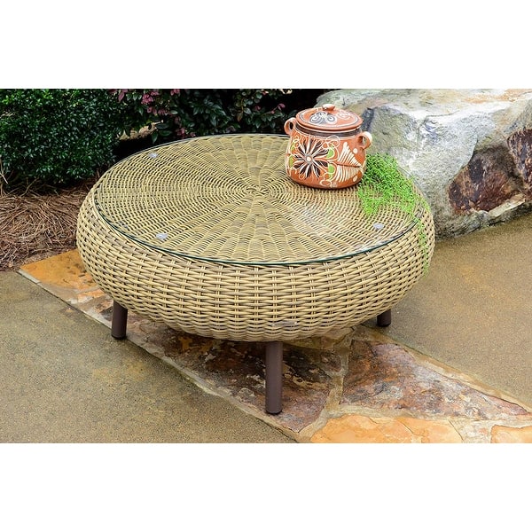 Tortuga Round Outdoor Wicker Coffee Table - On Sale - Bed Bath & Beyond ...