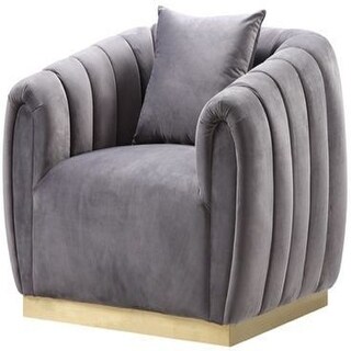 Chair with Vertical Stitching and Metal Plinth Base, Gray - Bed Bath ...