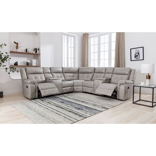 Sondra Stone Leather Gel Tufted Reclining Sectional - Bed Bath & Beyond ...