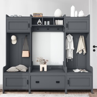 Multi-Functional Freestanding Wooden 4-in-1 Modular Hall Tree - Bed ...