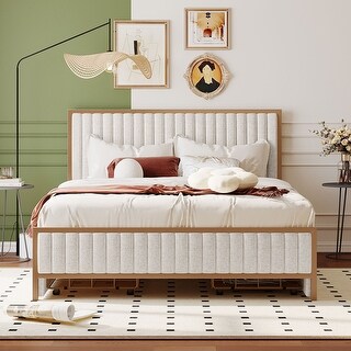 Linen Upholstered Bed Queen Size Platform Bed Frame w/ 4 Drawers - Bed ...