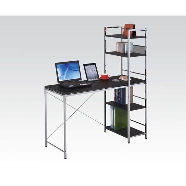 Computer Desk with Built-in Bookcase in Black & Chrome - Bed Bath ...