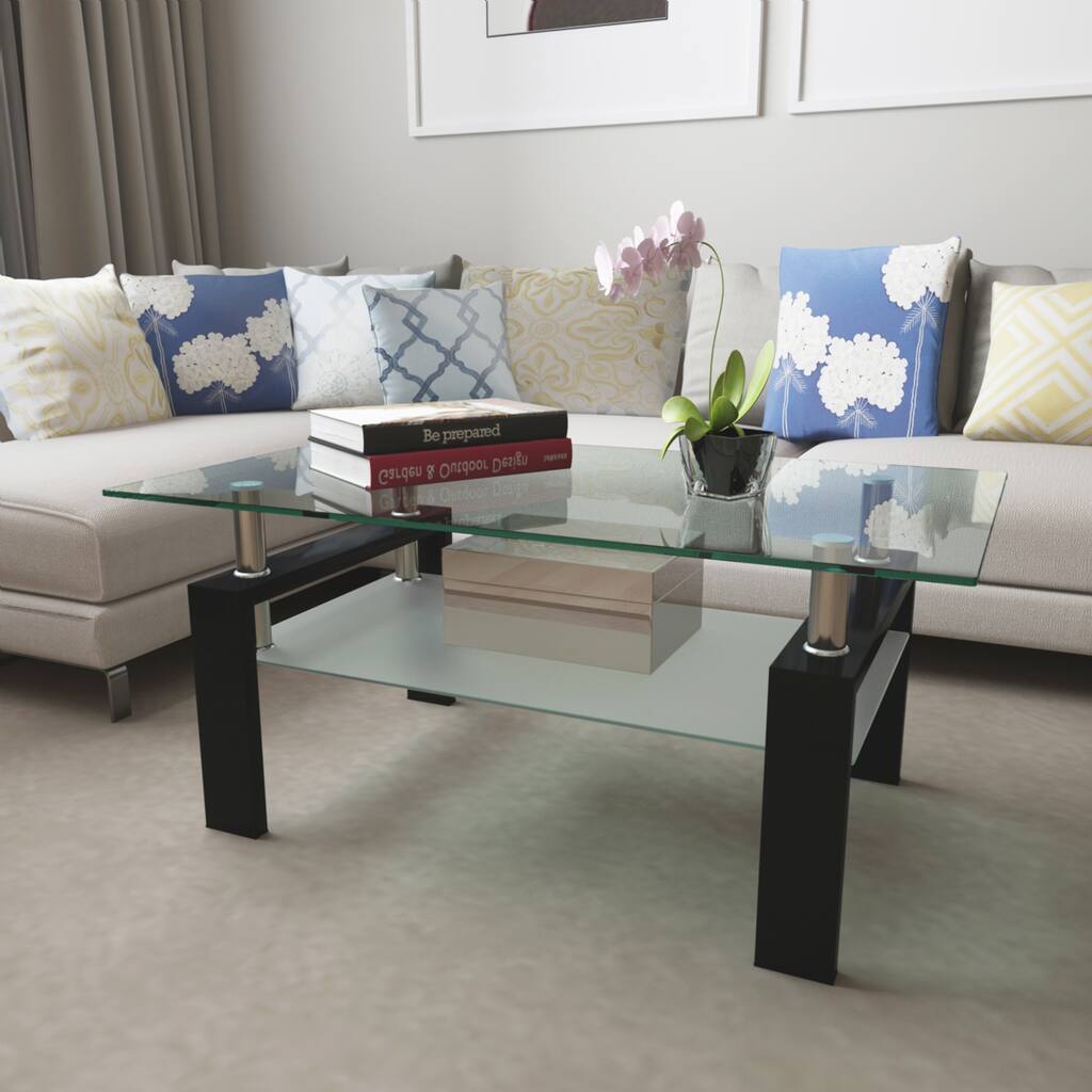 Modern Rectangle Glass Coffee Table - Overstock - 35455595