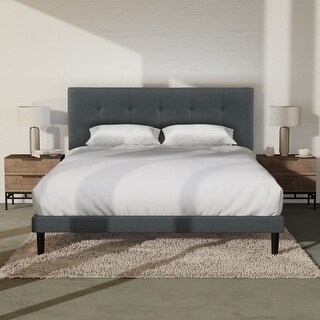 Upholstered Platform Bed Frame with Adjustable Tufted Headboard / Queen ...