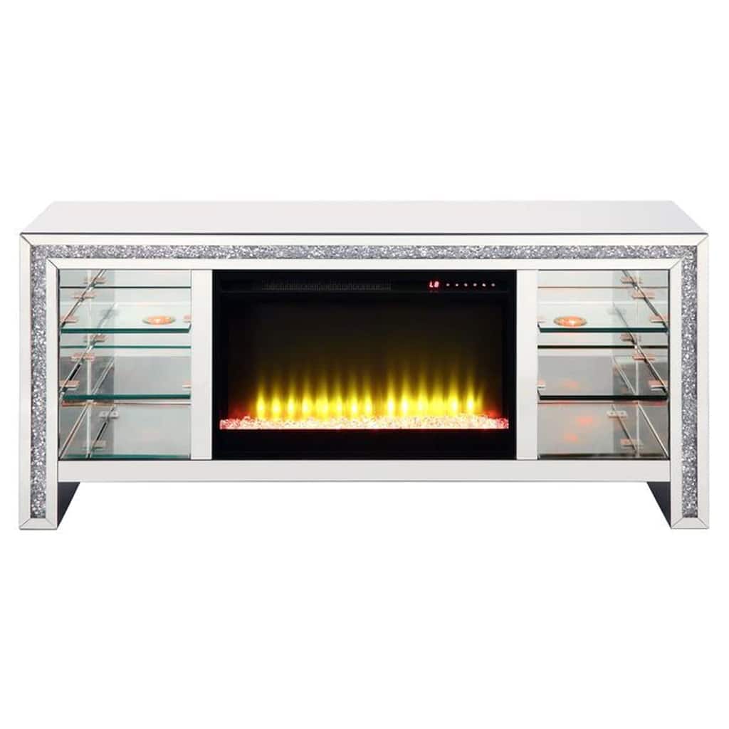 TV Stand with Electric Fireplace and Mirror Panel Framing, Silver ...