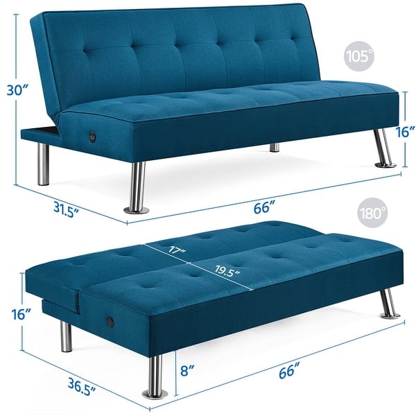 Modern Fabric Convertible Futon with USB, Blue - Bed Bath & Beyond ...