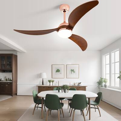 52" Propeller Ceiling Fan with LED Light and Remote,Rose Gold Downrod ...