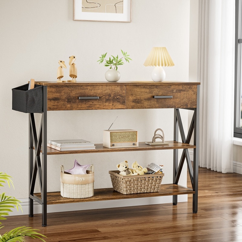 Crestlive Reclaimed Wood Sofa Console Table, Entryway Table with ...
