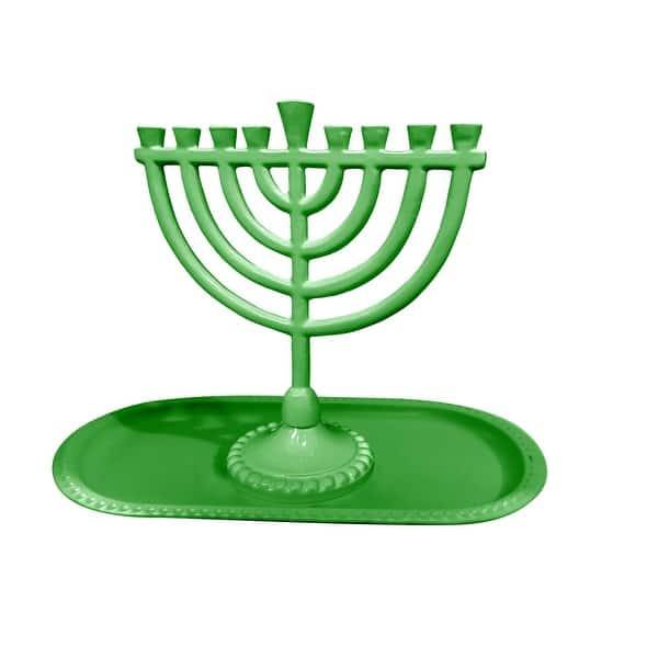 Menorah And Tray Set Green .Menorah 6Wx6.5H" Tray 8x4 " - Pictured ...
