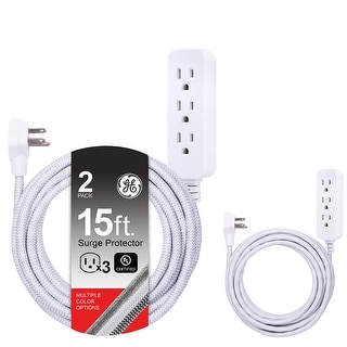 3-Outlet Power Strip Surge Protector 15 Ft Braided Long Cord Extension ...