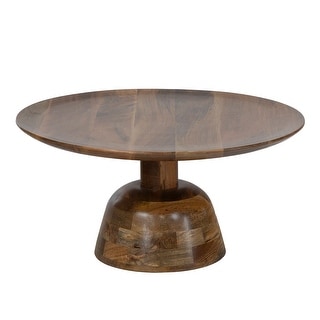 Handcrafted Round Mango Wood Coffee Table with Domed Base & Lipped Edge ...