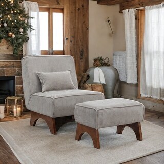 Upholstered Accent Chair with Ottoman, Lounge Armless Reading Chair ...