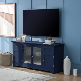 Navy TV Stand with 4 Doors Adjustable Panels Open Style Cabinet - Bed ...