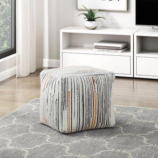 Modern Square Pouf Jacquard Fabric Upholstery Ottoman, Footstool - Bed ...