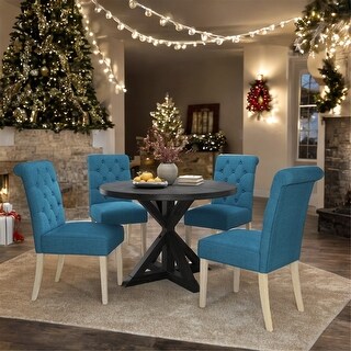 Modern Farmhouse 5-Piece Dining Set with Cross-Buck Round Table & 4 ...