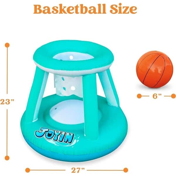 Joyfy 105" Inflatable Pool Float Volleyball Net & Basketball Hoops Set ...