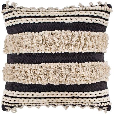 Rylie Navy Bohemian Braided Shag Throw Pillow Cover (22" x 22 ...