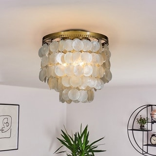 3-Light 13" Indoor Capiz Shell Flush Mount Ceiling Light Coastal ...
