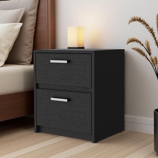 15"L Wenge Nightstand with 2 Drawers, Metal Handles, Smooth Glide ...
