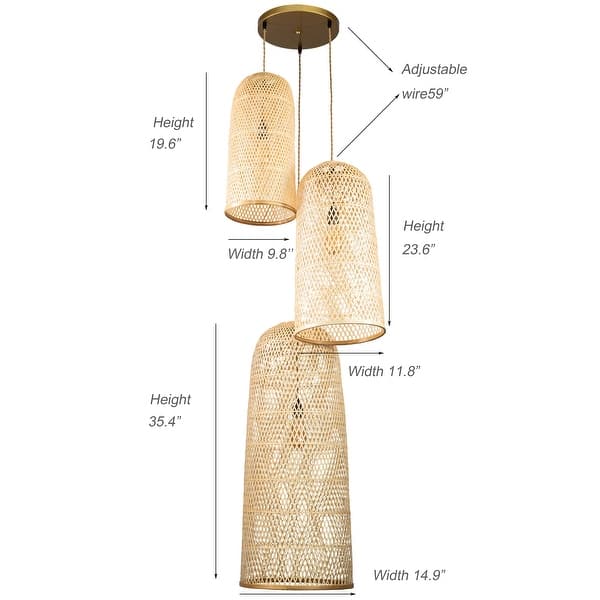 Three Lights Rattan Pendant Light - Bed Bath & Beyond - 34442725