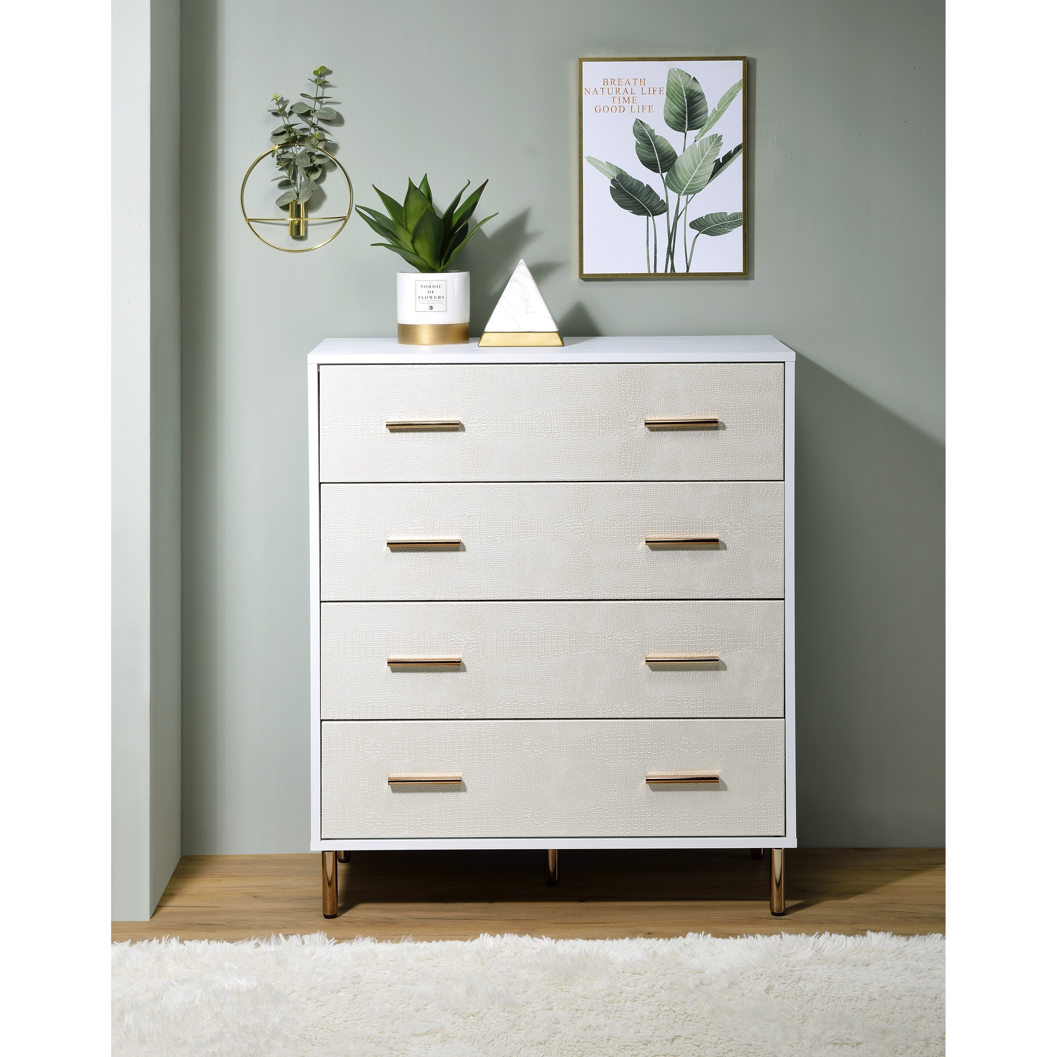 Chest with 4 Drawers Storage Space White Champagne Gold Finish Bed Bath Beyond 39220443