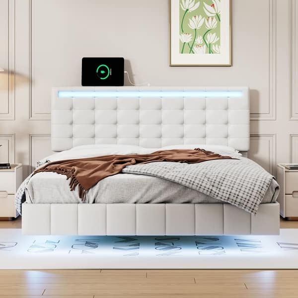 Full Size Floating Bed Frame with LED Lights Platform LED Bed Frame ...