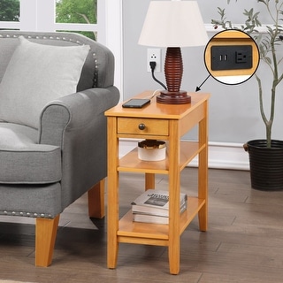 End Table with Charging Station, Side Table with Storage, 2 Power ...