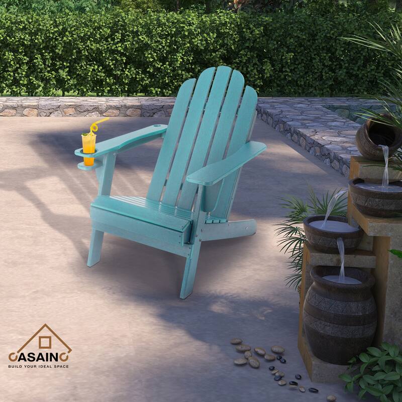 Casainc Traditional Curveback Plastic Patio Adirondack Chair With Cup
