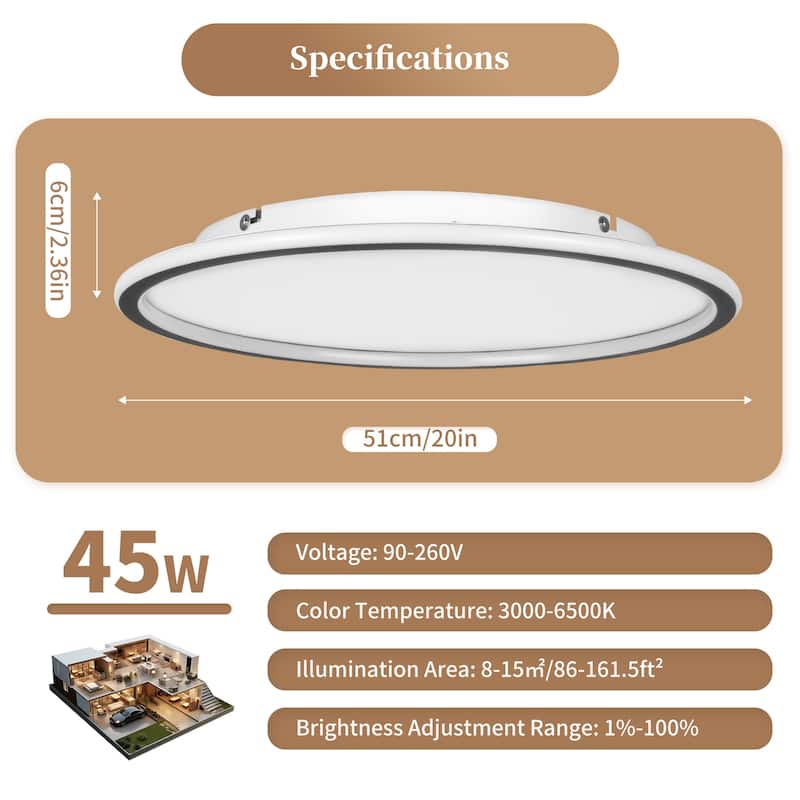 Modern Dimmable Simple Flush Mount LED Ceiling Light - Overstock - 36098034