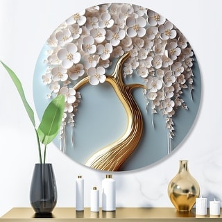 Designart "White Orchid Tree Garden Of Branches VI" Tree Floral Metal ...