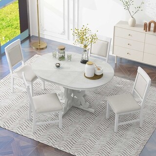 5-Piece Extendable Dining Table Set With 4 Upholstered Chairs for Home ...