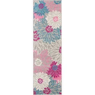 2' x 6' Gray and Pink Tropical Flower Runner Rug - 3'6" - Bed Bath ...