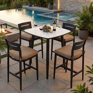 5-Piece Outdoor Aluminum Bar Table Set with 4 Bar Stools and Sunbrella ...