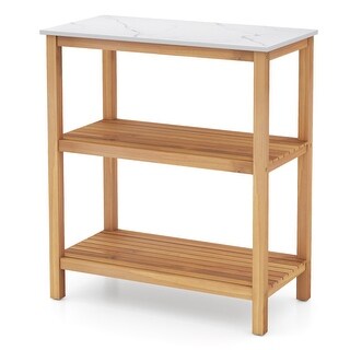 Natural and White Acacia Wood Resin Potting Bench with 3 Tier Storage ...