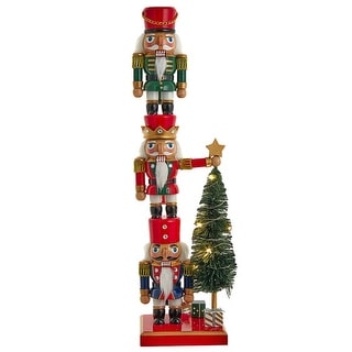 18" Lighted Battery Operated Stacked Nutcracker with Christmas Tree ...