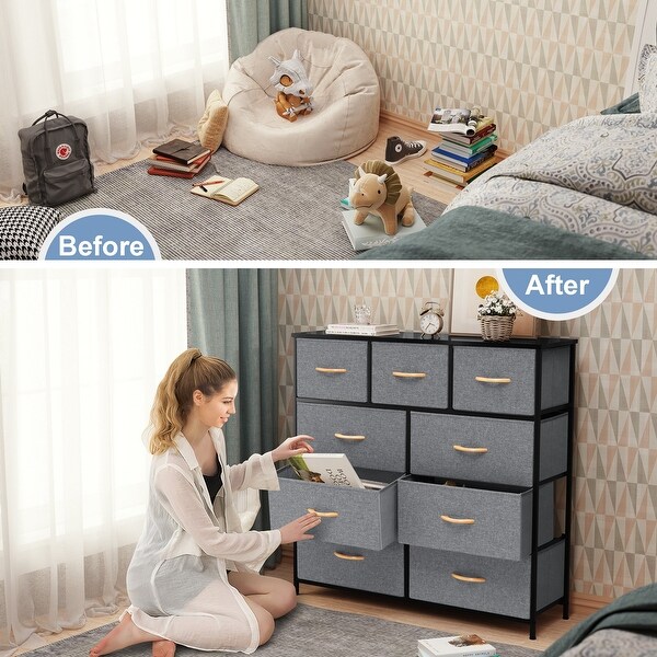 Home Extra Wide Closet Dresser Storage Tower Organizer Unit 9 Drawers