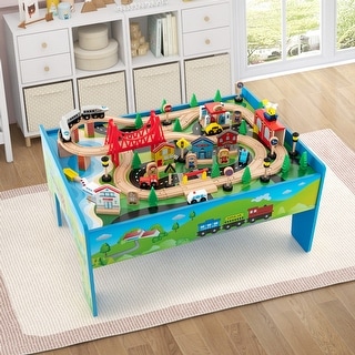 80-Piece Wooden Train Set and Table - 32.5" x 23.5" x 16" (L x W x H ...