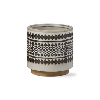 Tanga Planter Stoneware Flower Pot With Bamboo Base Decorative Home ...