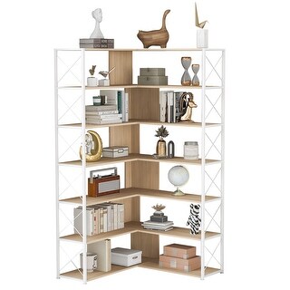 7-Tier Bookcase Home Office Bookshelf, L-Shaped Corner Bookcase with ...