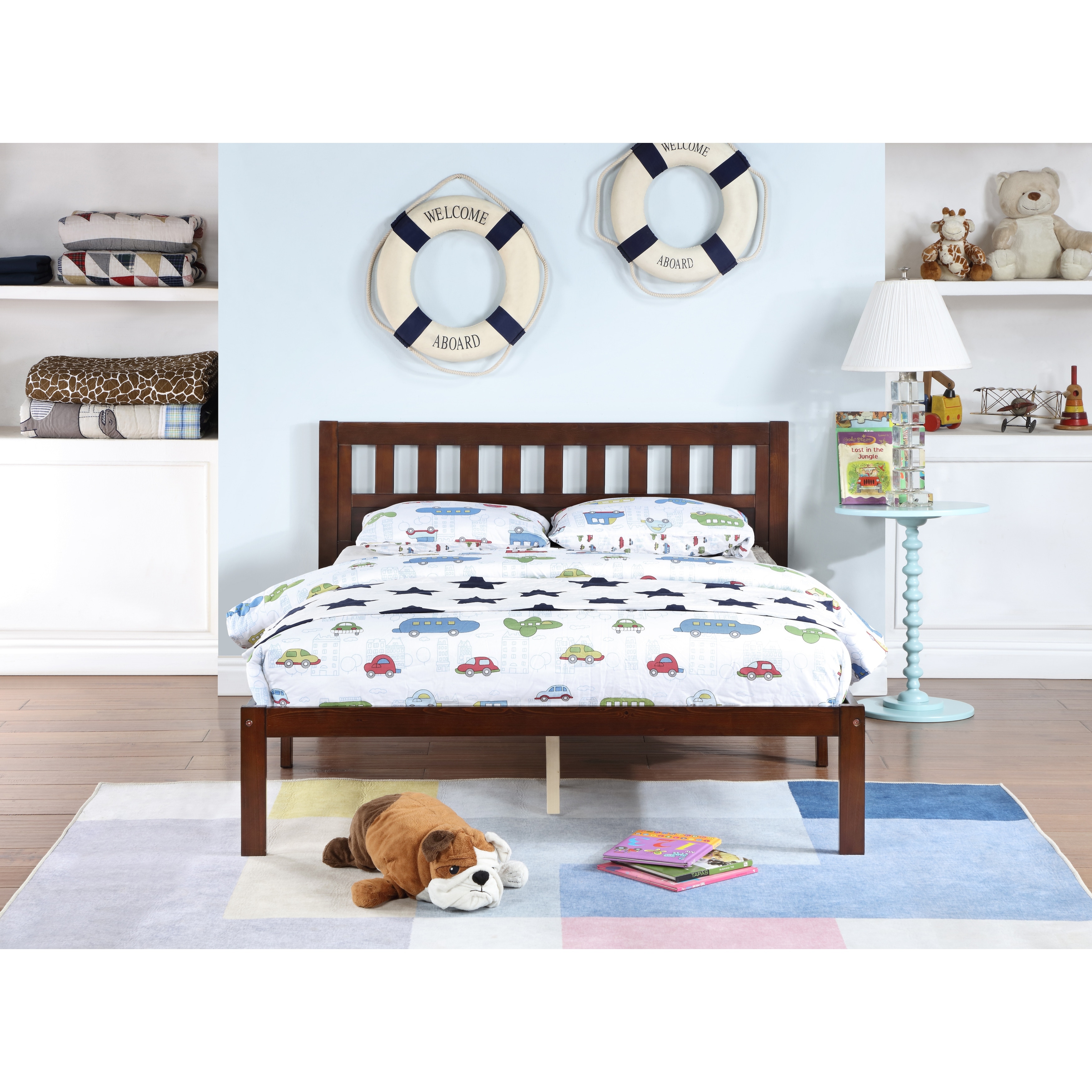 Dark Walnut Full Size Wood Platform Bed Frame with Headboard, Slatted ...