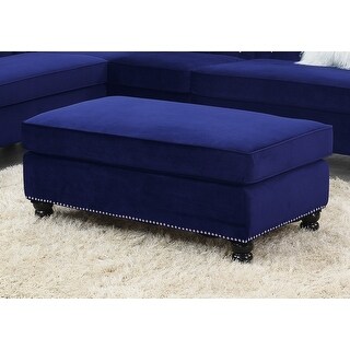 Blue Velvet Cocktail Ottoman with Studded Trim and Wooden Legs - Bed ...